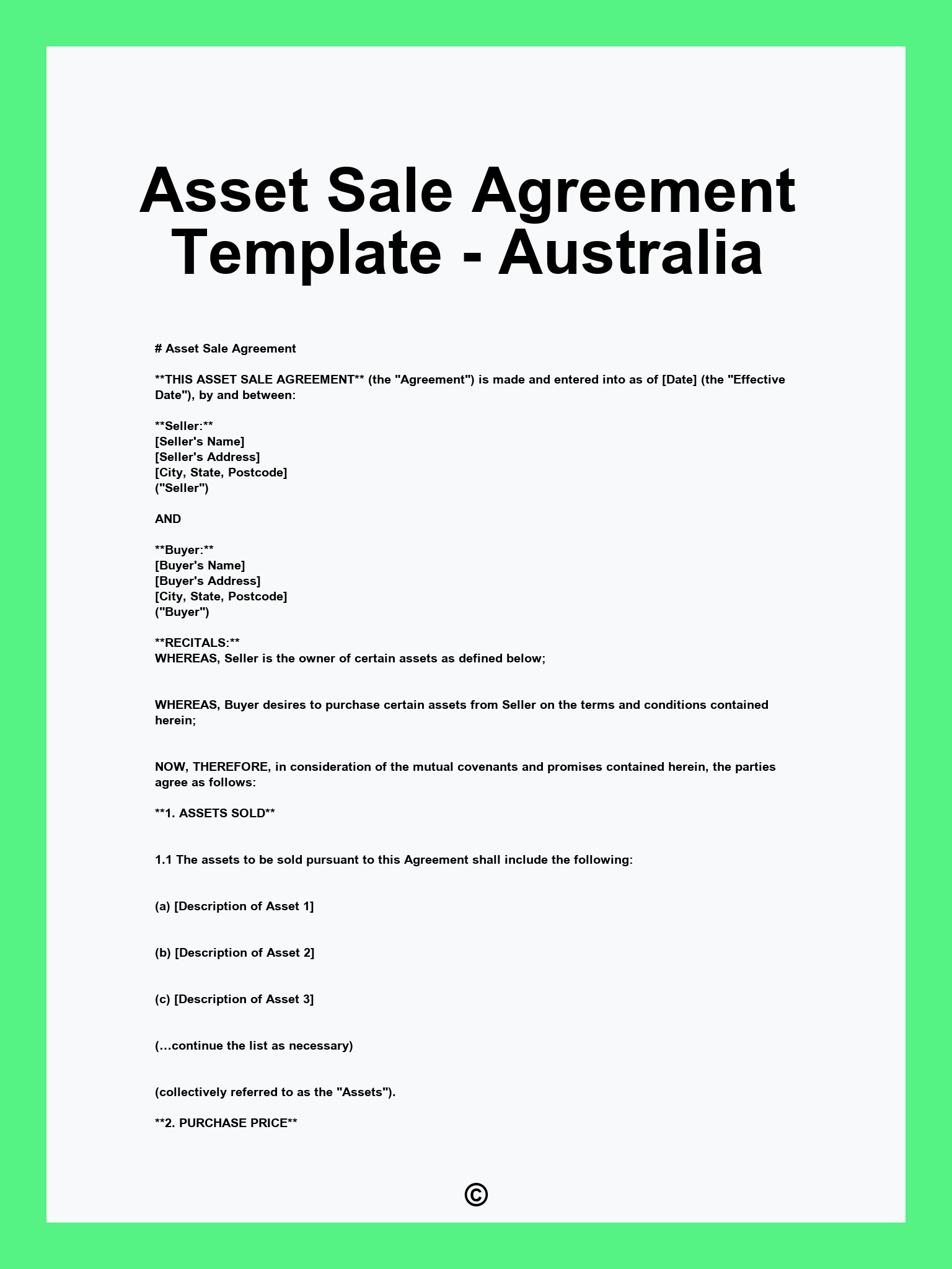 Asset Sale Agreement Template - Australia