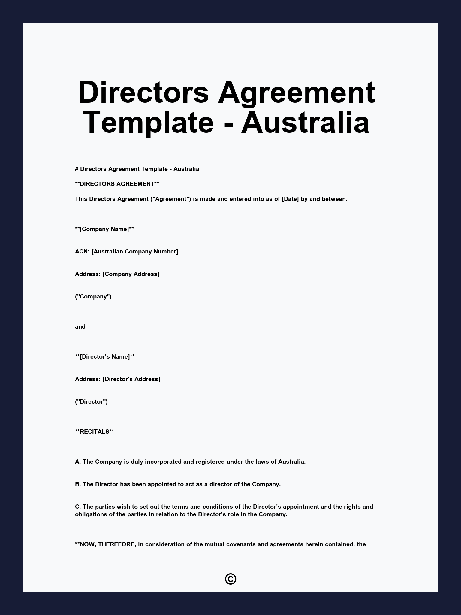 Directors Agreement Template - Australia