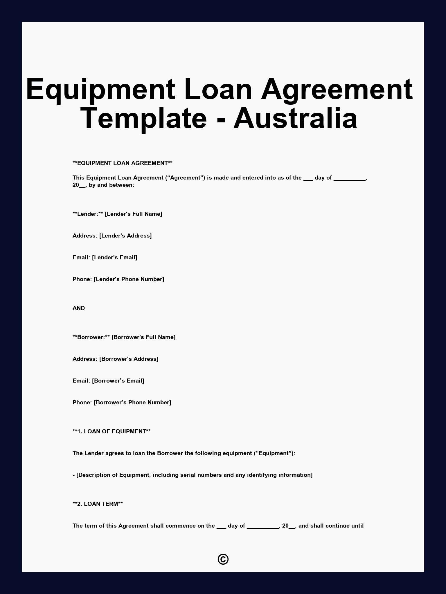 Equipment Loan Agreement Template - Australia