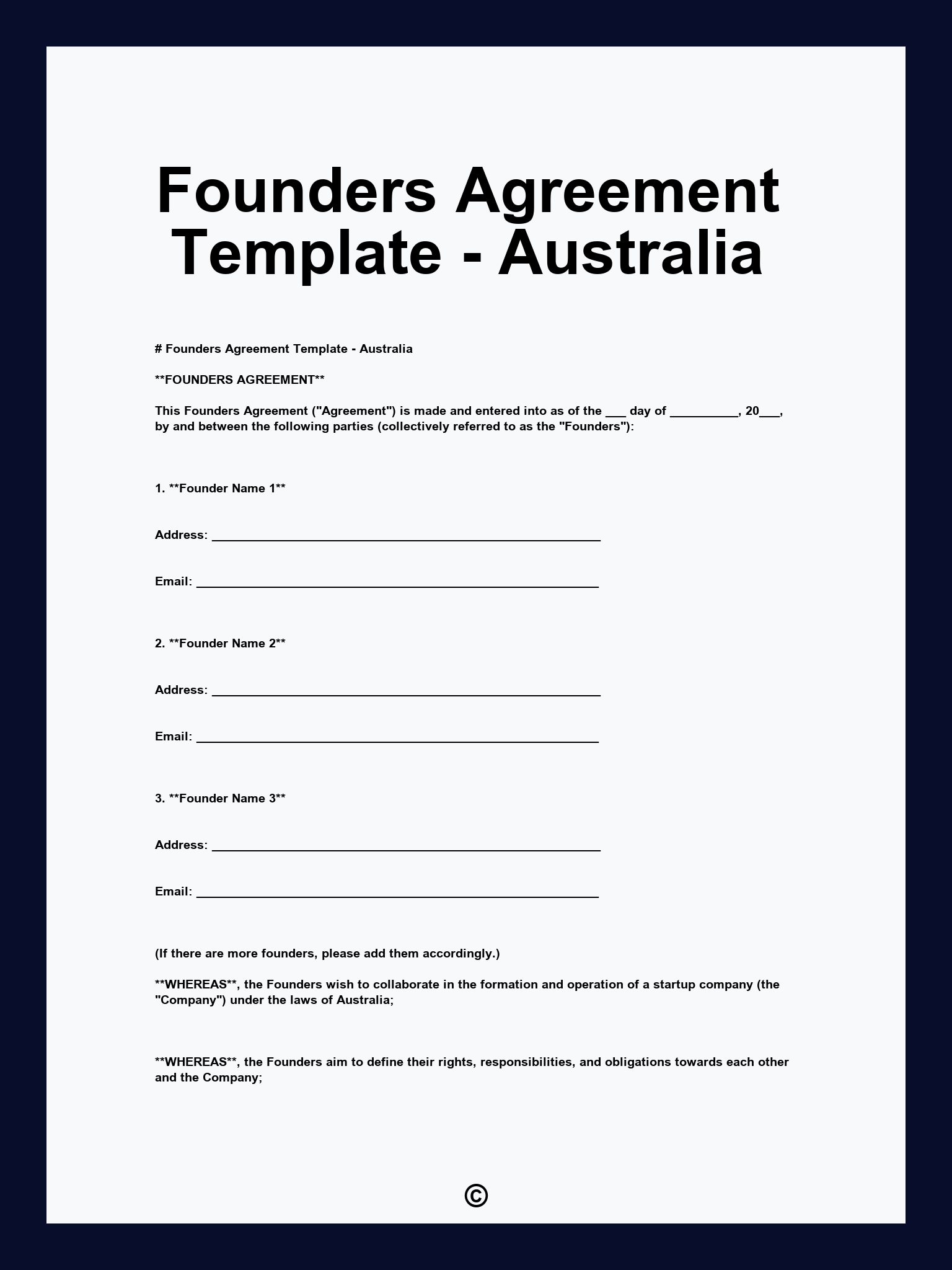 Founders Agreement Template - Australia