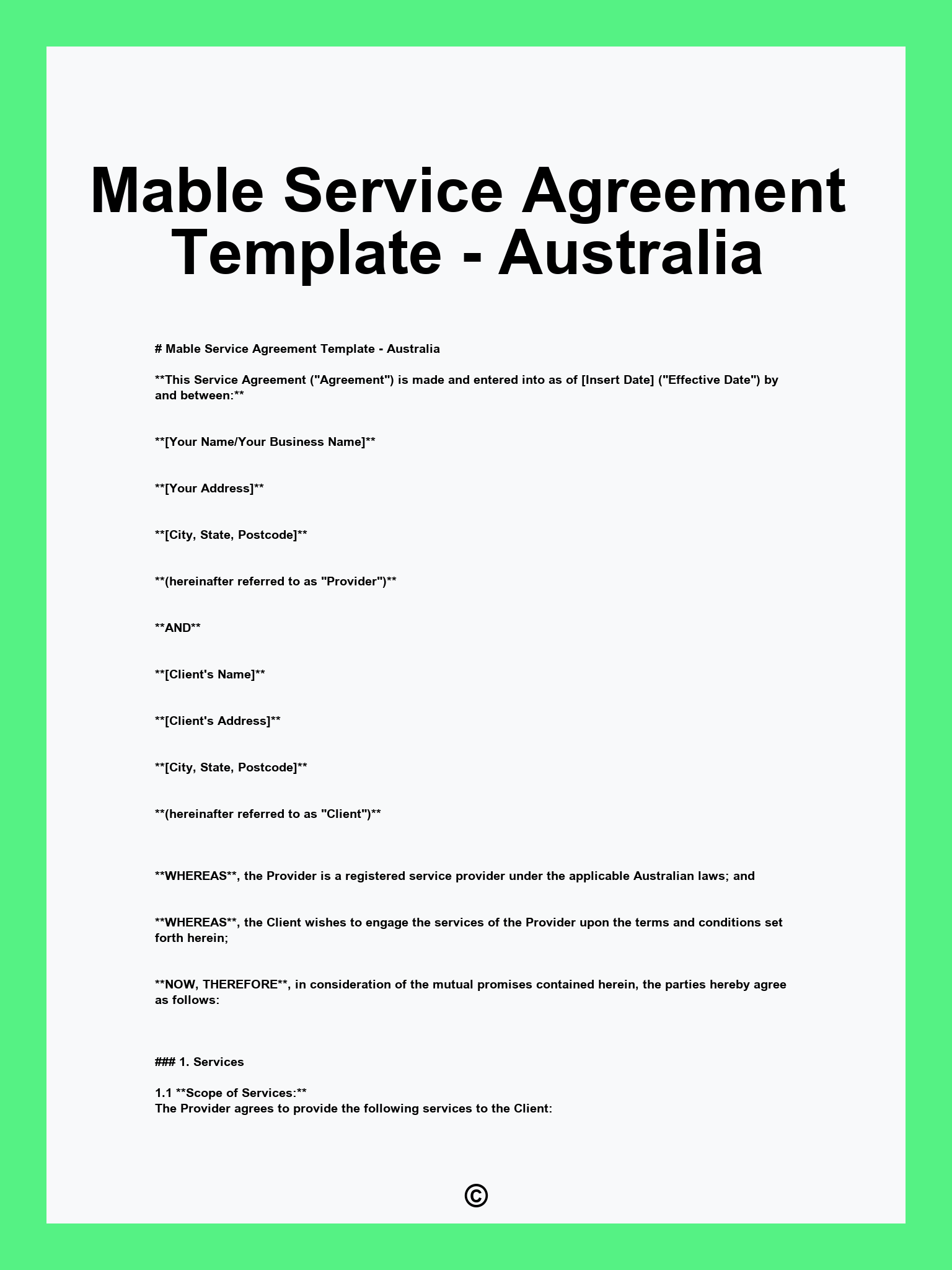 Mable Service Agreement Template - Australia