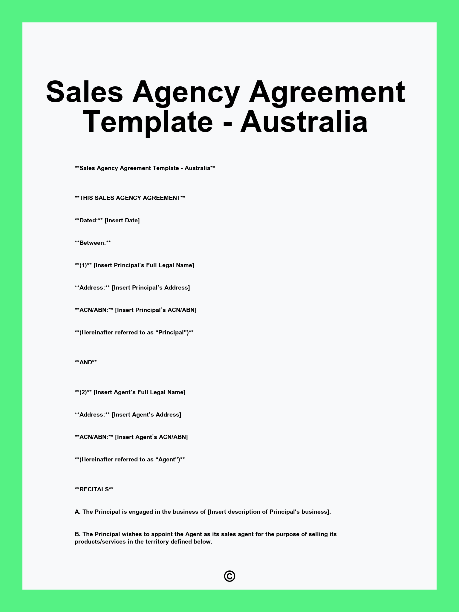 Sales Agency Agreement Template - Australia