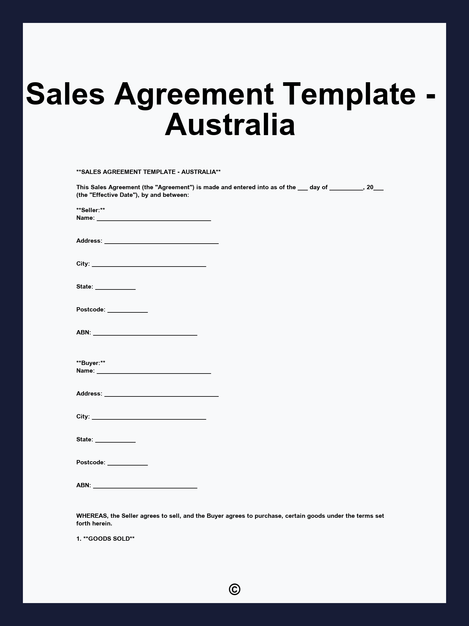 Sales Agreement Template - Australia