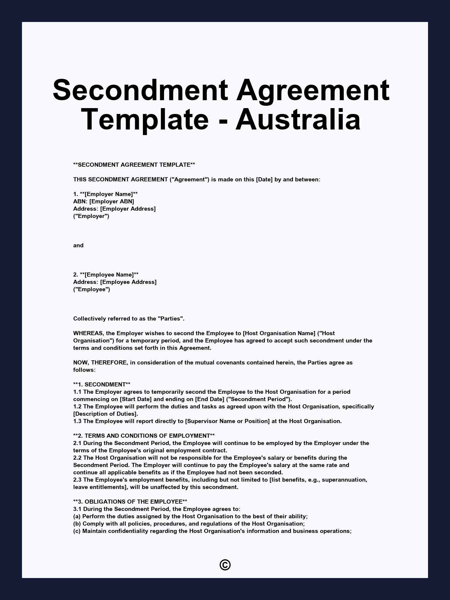 Secondment Agreement Template - Australia