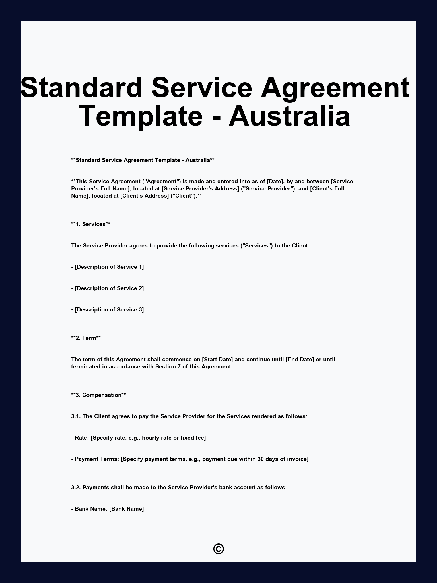 Standard Service Agreement Template - Australia