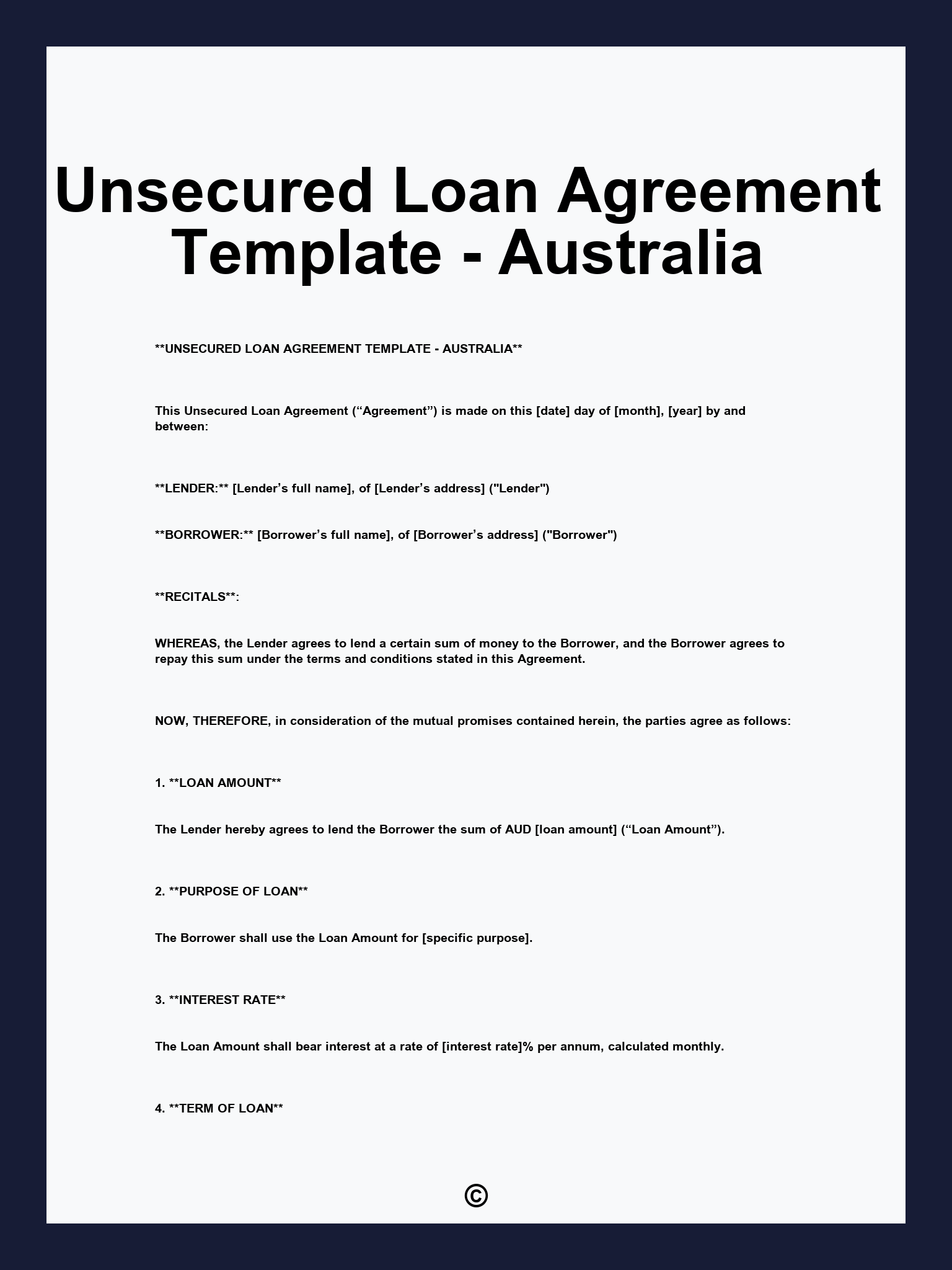 Unsecured Loan Agreement Template - Australia