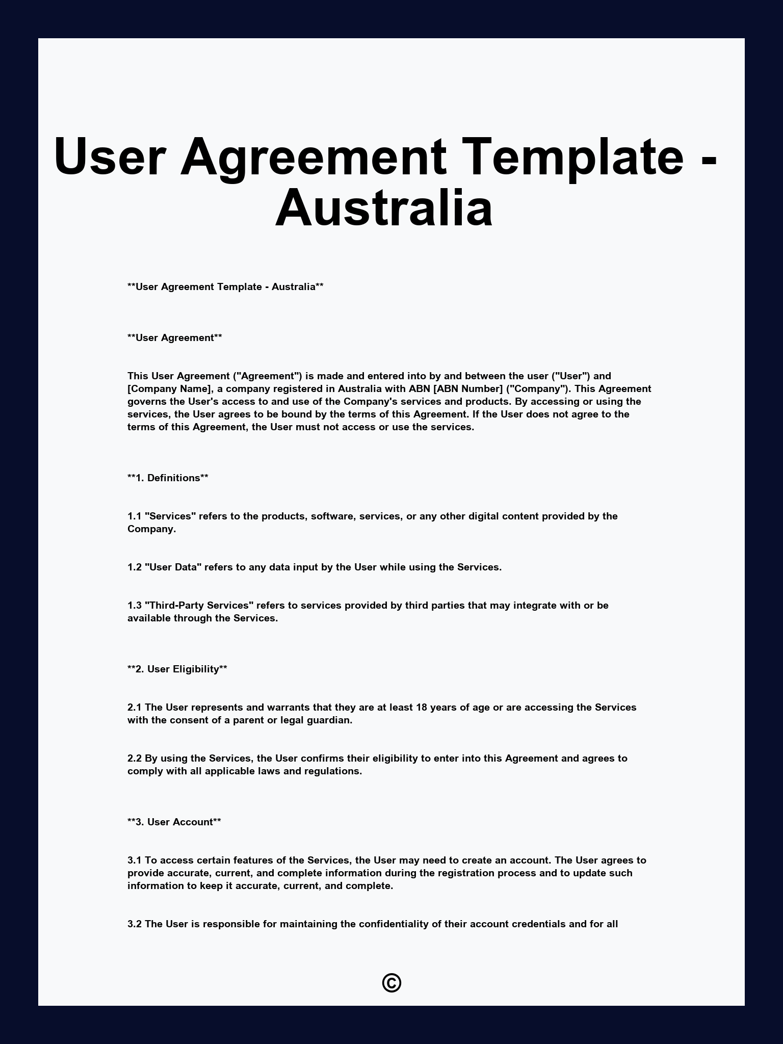 User Agreement Template - Australia