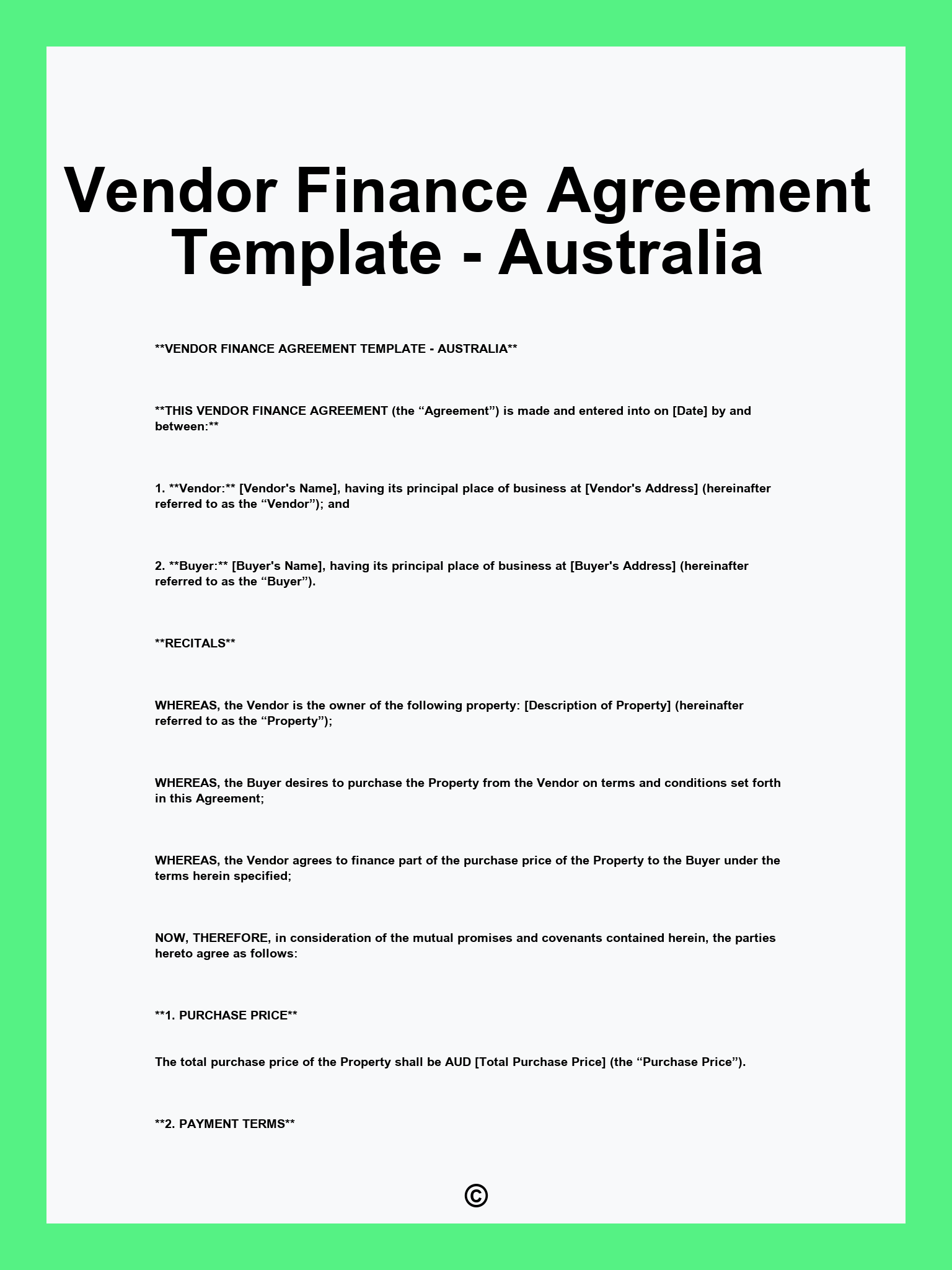 Vendor Finance Agreement Template